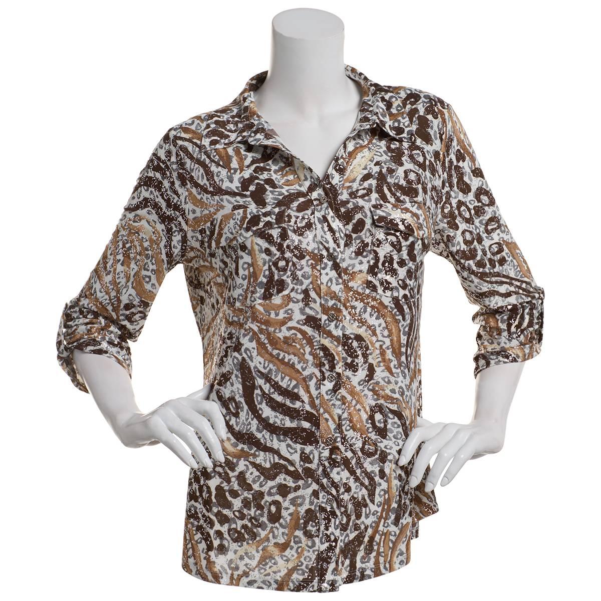 Click here for Plus Size Emily Daniels 3/4 Sleeve Foil Print Butt... prices