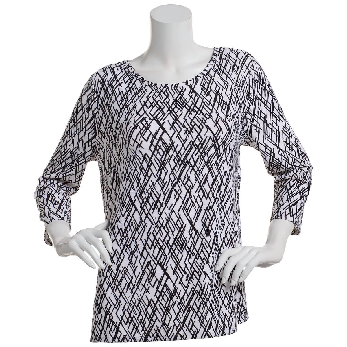 Click here for Petite Emily Daniels 3/4 Sleeve Abstract Knit Blou... prices