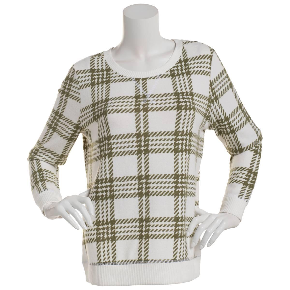 Click here for Petite Emily Daniels Sketch Plaid Hacci Crew Neck... prices