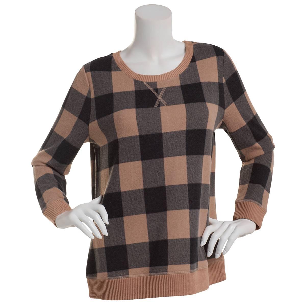 Click here for Petite Emily Daniels Buffalo Check Hacci Crew Neck... prices