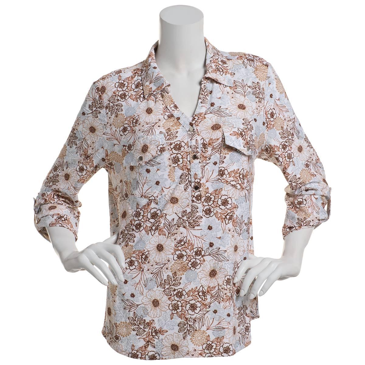 Click here for Petite Emily Daniels 3/4 Sleeve Floral Jacquard Bl... prices