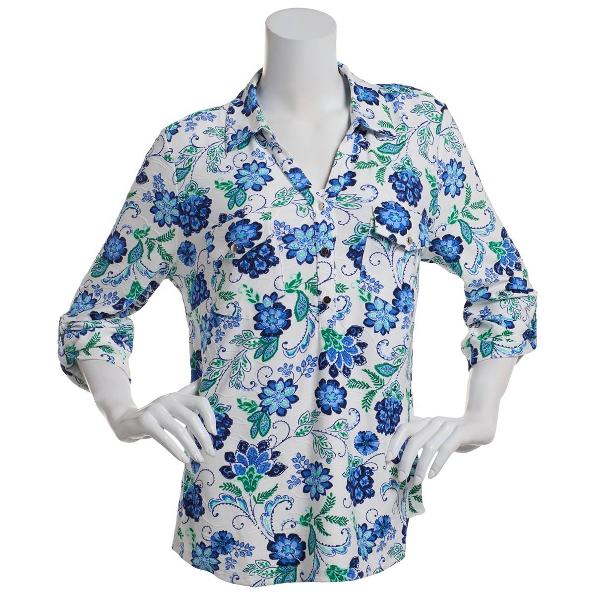Click here for Petite Emily Daniel 3/4 Sleeve Scroll Jacquard Hen... prices