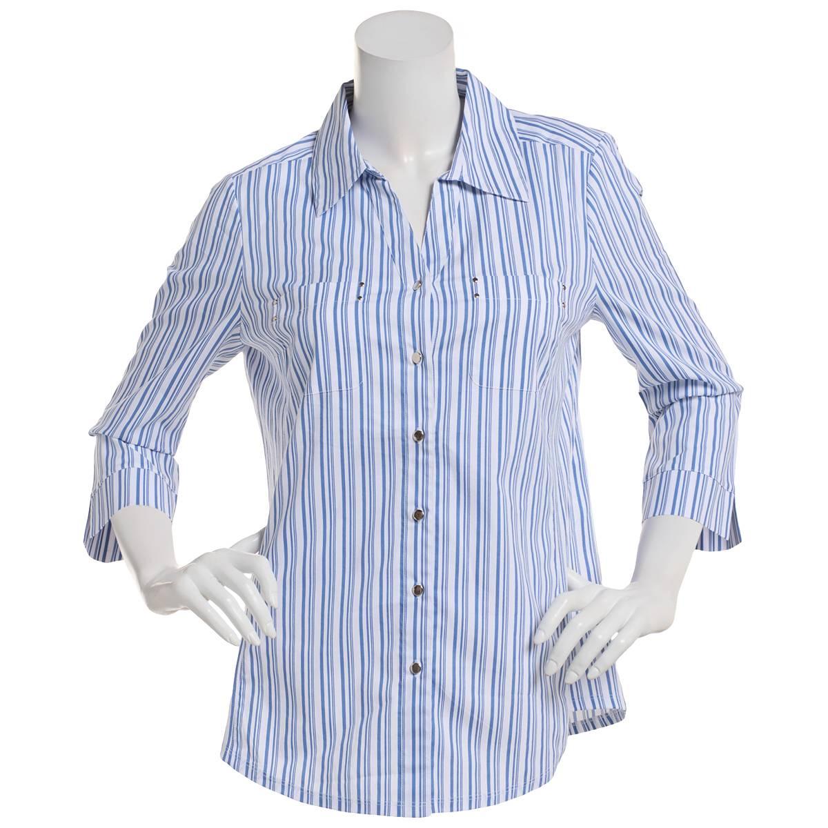 Click here for Petite Emily Daniels Knit To Fit Stripe Blouse-Whi... prices