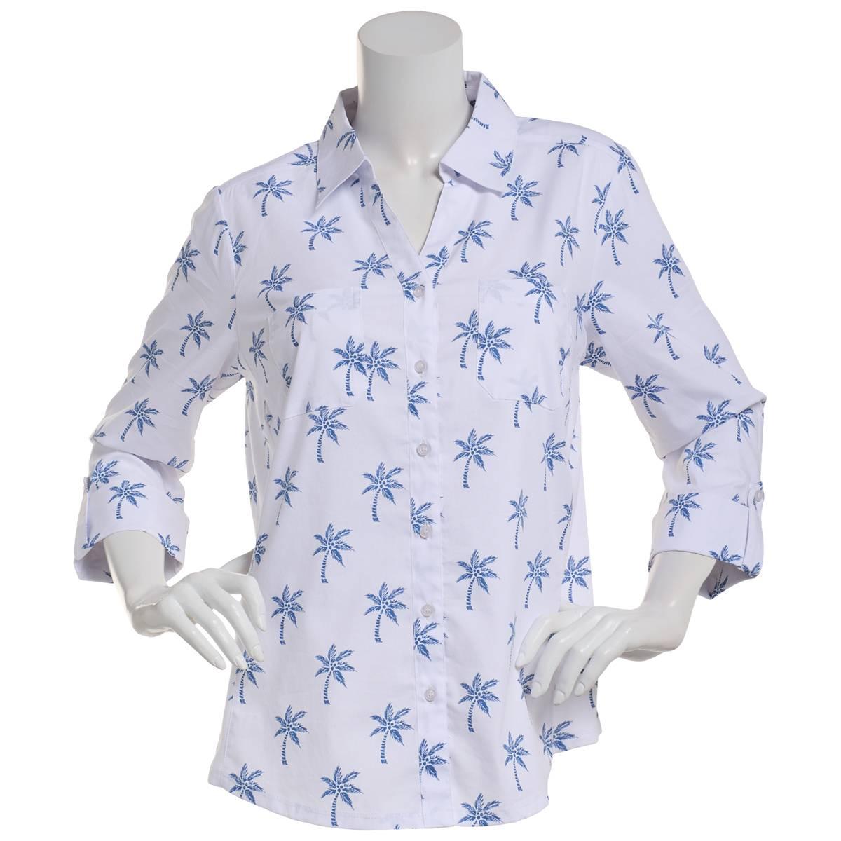 Click here for Womens Emily Daniels 3/4 Sleeve Palm Casual Button... prices