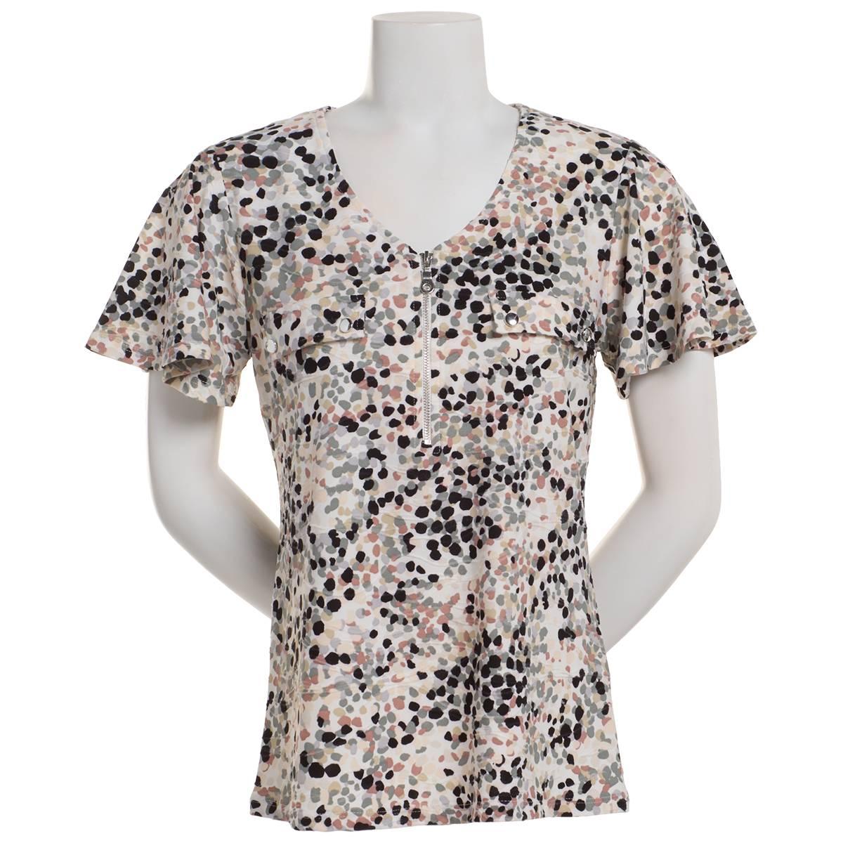 Click here for Womens Emily Daniels Short Sleeve 3/4 Zip Dot Jacq... prices