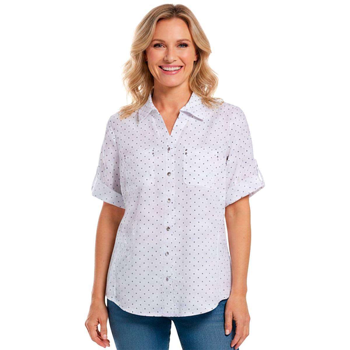 Click here for Womens Emily Daniels Elbow Sleeve Dot Button Front... prices