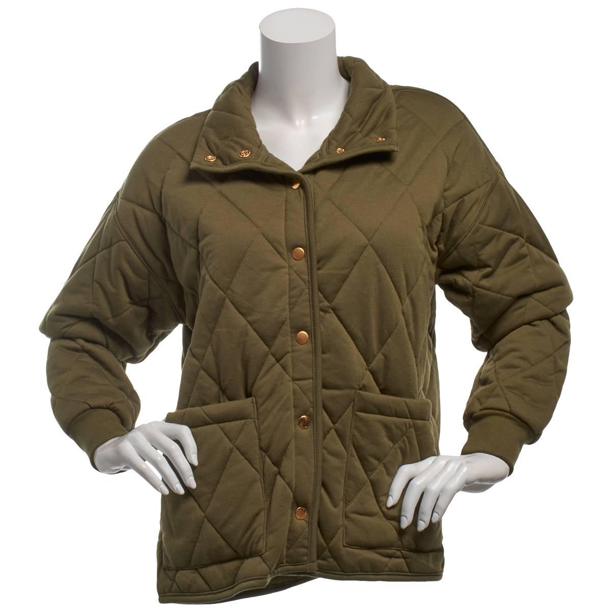 Plus Size Emily Daniels Long Sleeve Snap Diamond Quilt Jacket