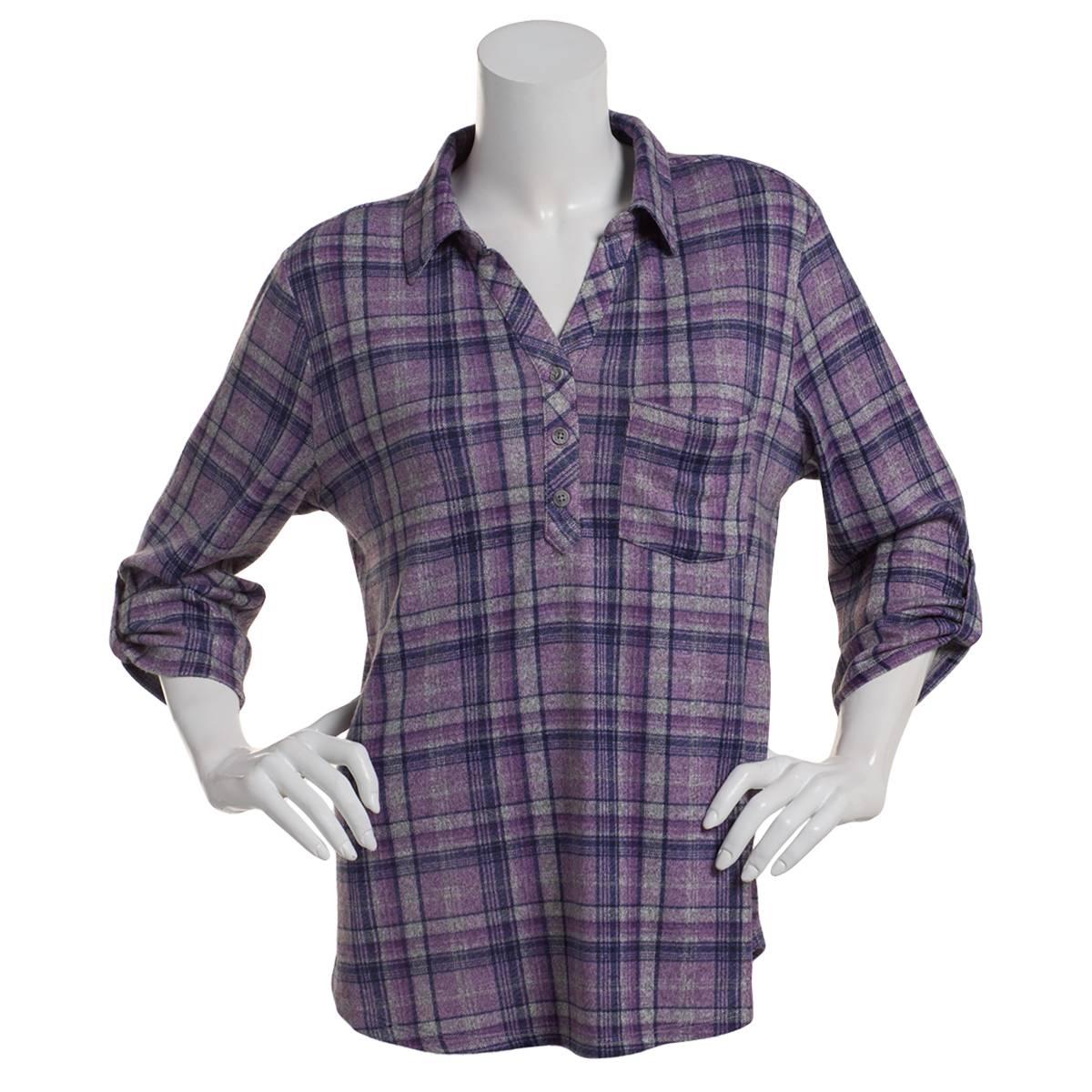 Click here for Petite Emily Daniels 3/4 Sleeve Plaid Blouse - Nav... prices