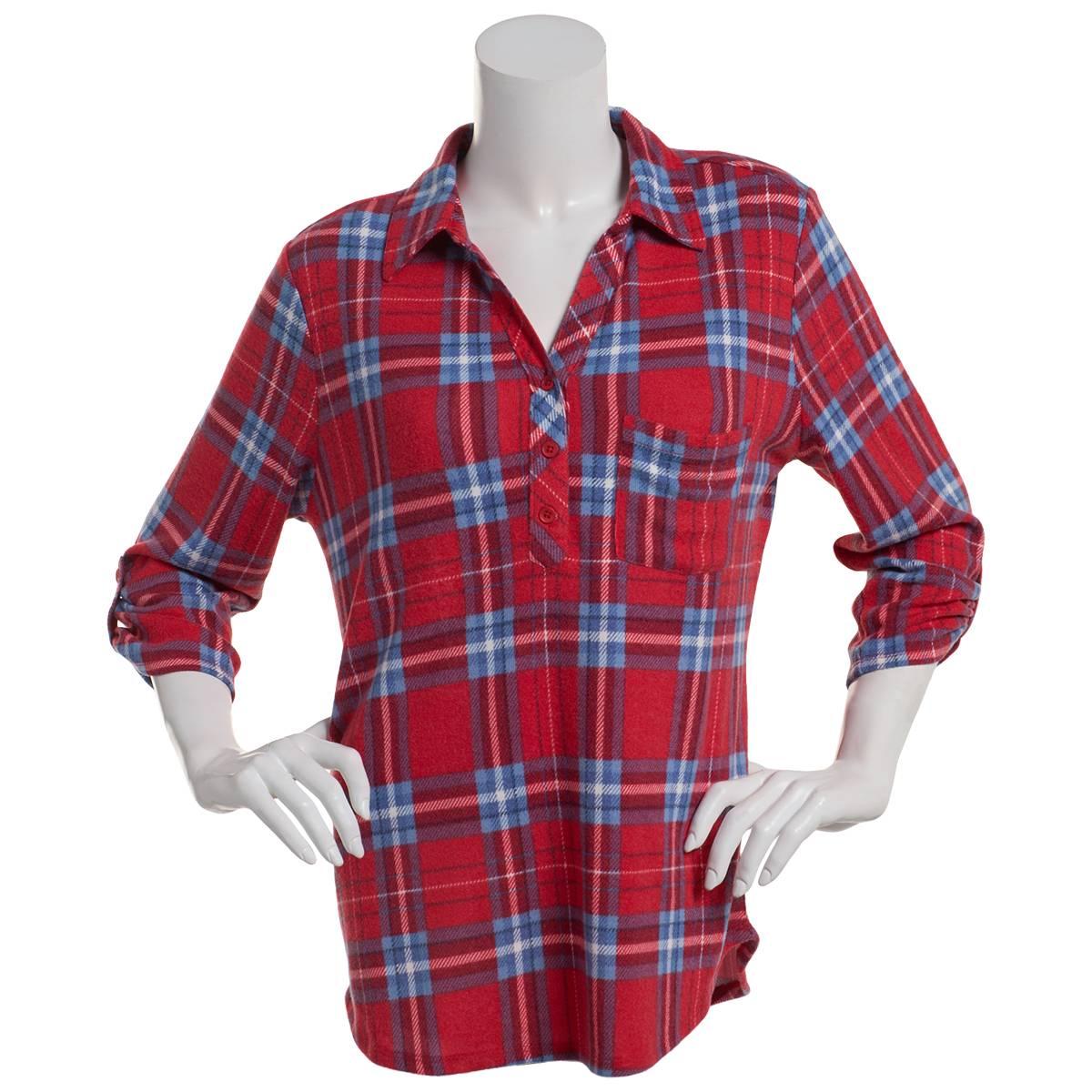 Click here for Petite Emily Daniels 3/4 Sleeve Plaid Hacci Blouse... prices