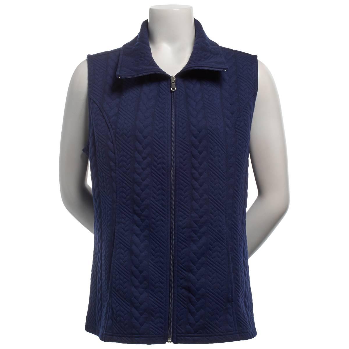 Click here for Petite Emily Daniels Solid Cable Knit Zip Front Ve... prices