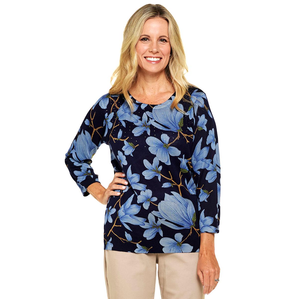 Click here for Plus Size Emily Daniels Floral Rhinestone Yoke Swe... prices