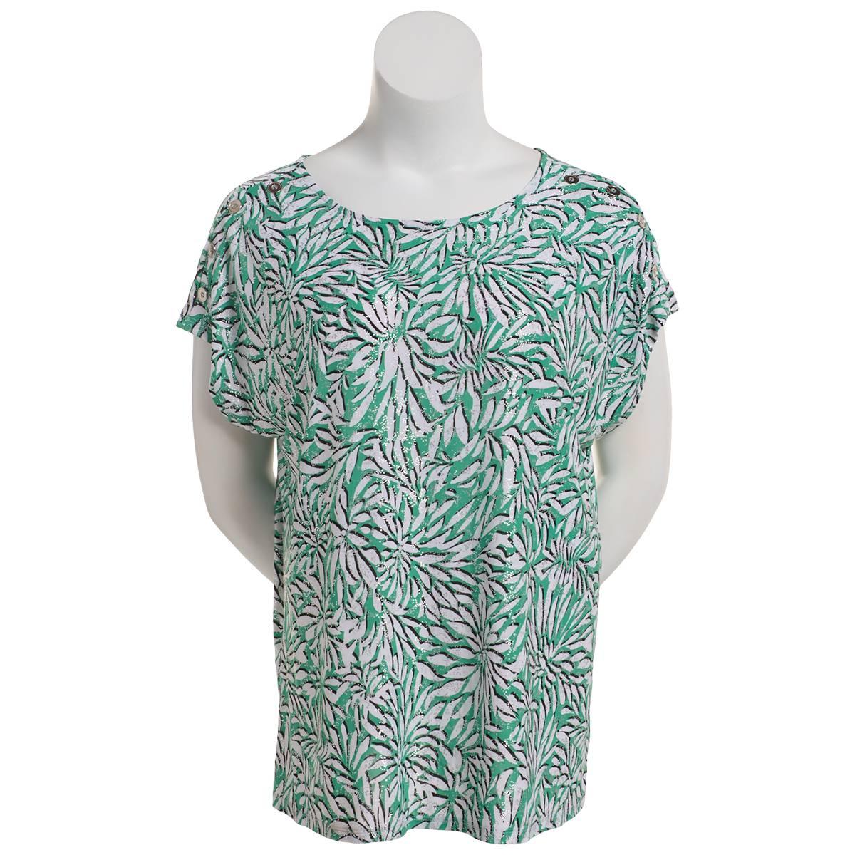 Click here for Plus Size Emily Daniels Short Sleeve Tropical Leaf... prices