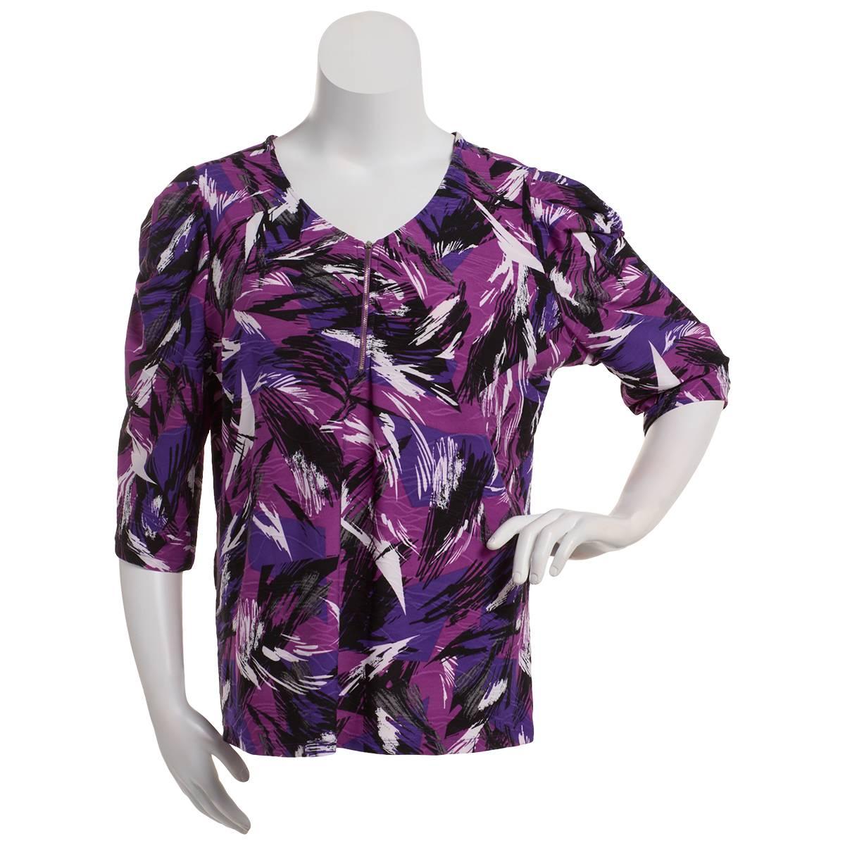 Click here for Plus Size Emily Daniels 3/4 Sleeve Abstract Zipper... prices