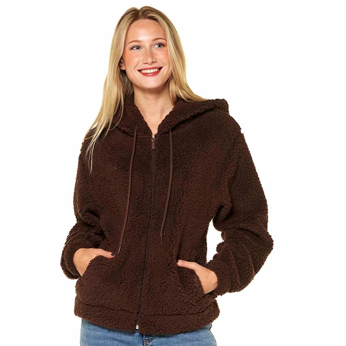 Click here for Womens Remi James Solid Double Side Sherpa Zip Fro... prices