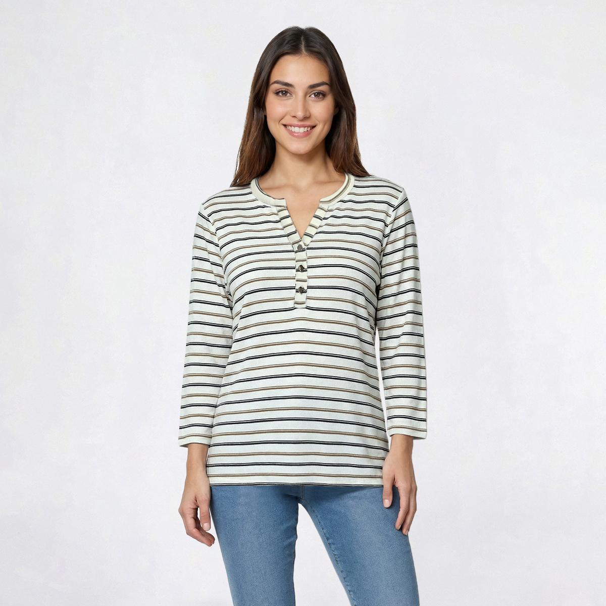 Click here for Petite Hasting & Smith 3/4 Sleeve Stripe Henley Te... prices