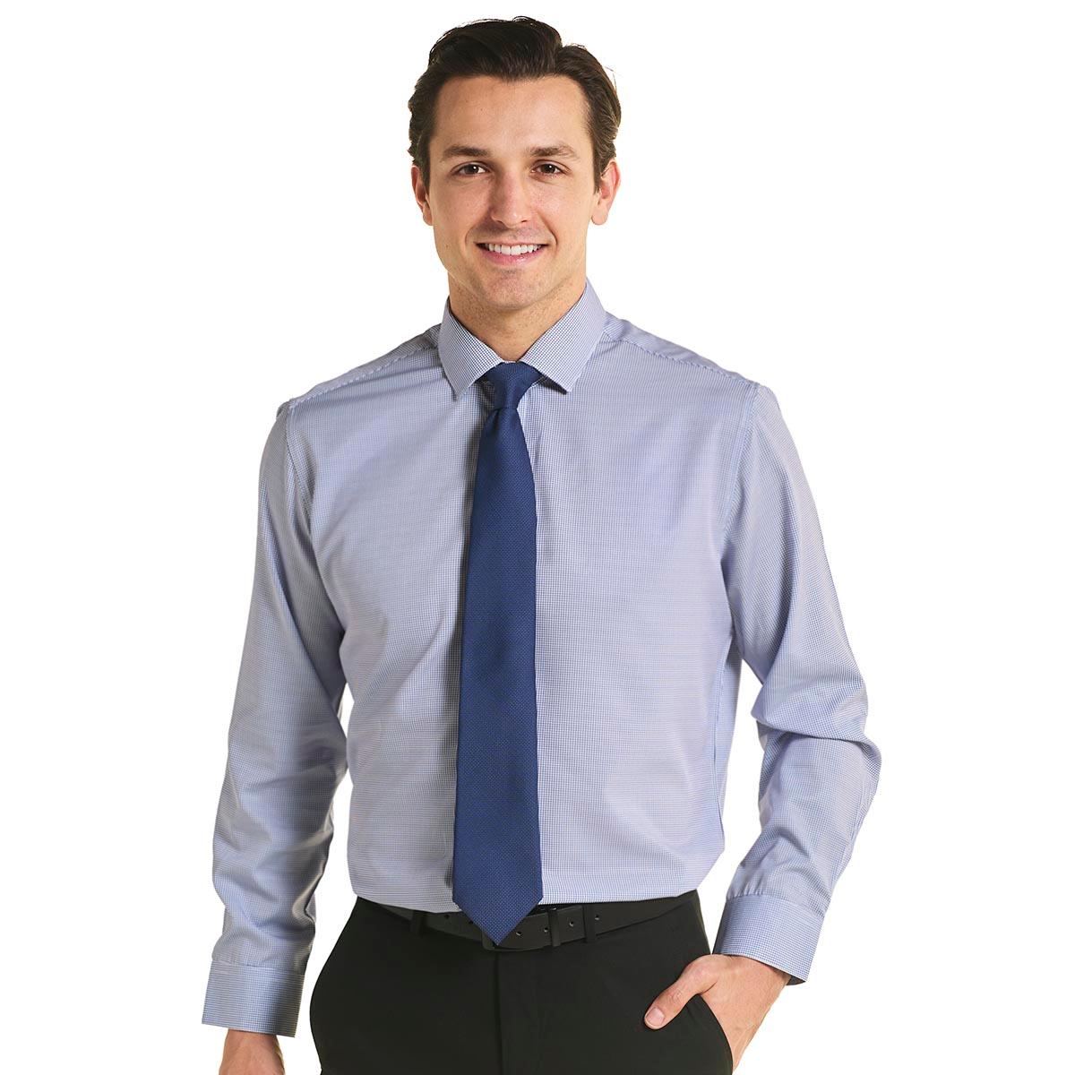 Click here for Mens Tom Baine Slim Fit Dress Shirt - Navy/White C... prices