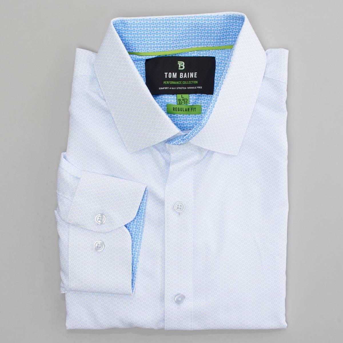 Click here for Mens Tom Baine Regular Fit Dress Shirt - White/Blu... prices