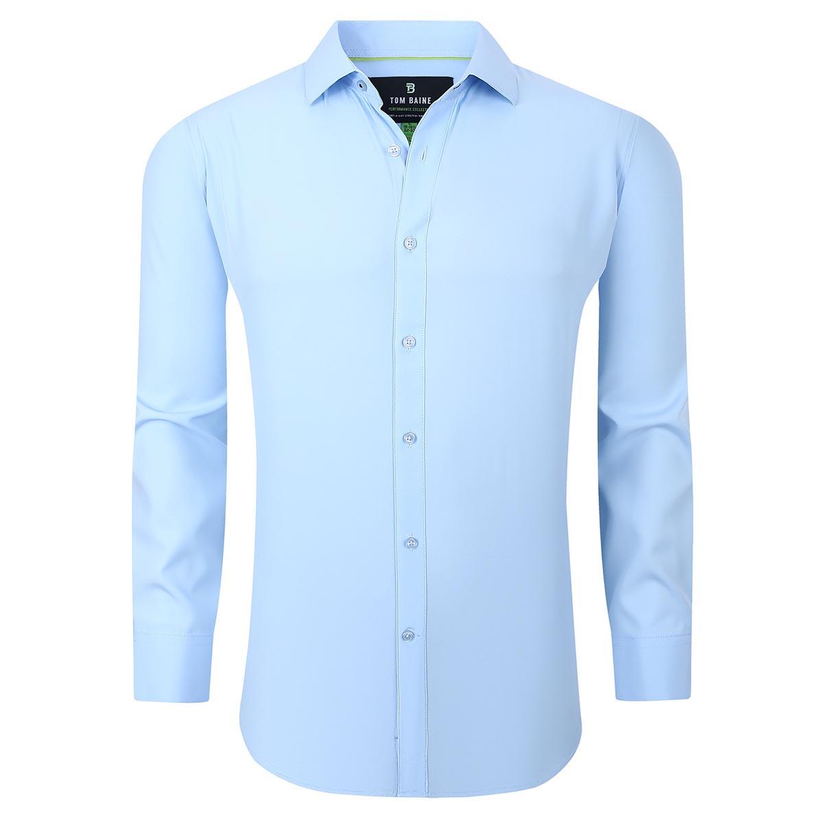 Click here for Mens Tom Baine Regular Fit Solid Blue Dress Shirt... prices