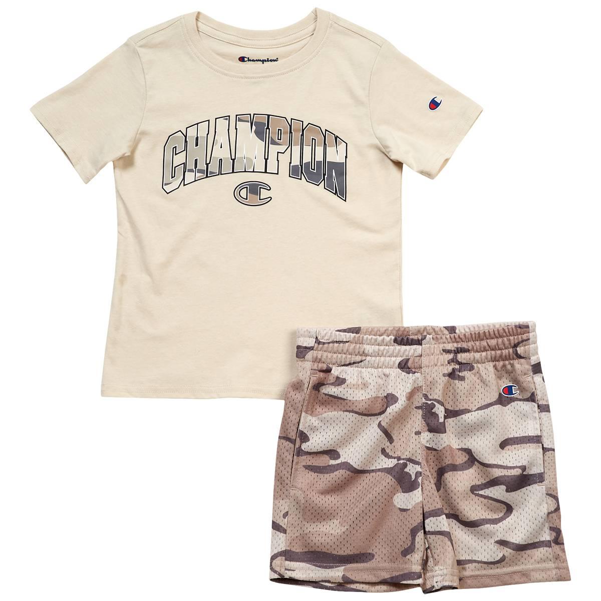 Click here for Boys (4-7) Champion(R) Camo Text Tee & Shorts Set prices