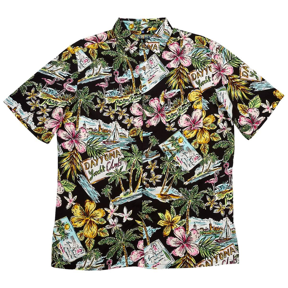 Click here for Mens Campia Neon Tropical Button Down Shirt - Blac... prices