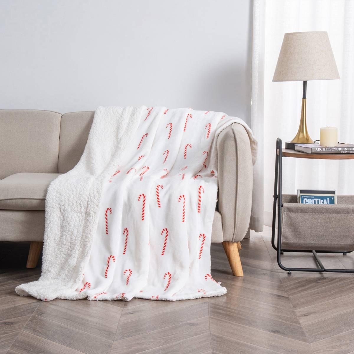 Click here for FreshFolds Esmay Velvet Plush Sherpa Candy Cane Th... prices