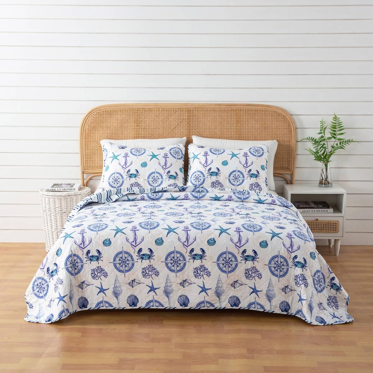 Click here for FreshFolds Azure 3pc. Reversible Nautical Quilt Se... prices