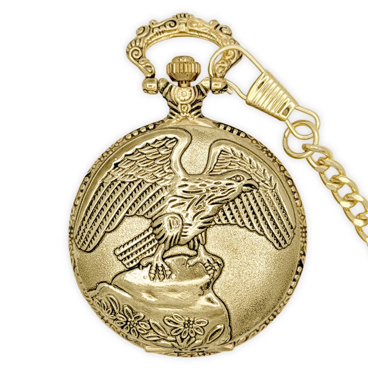 Click here for Mens Gold Alloy Engraved Eagle Pocket Watch - 3774... prices