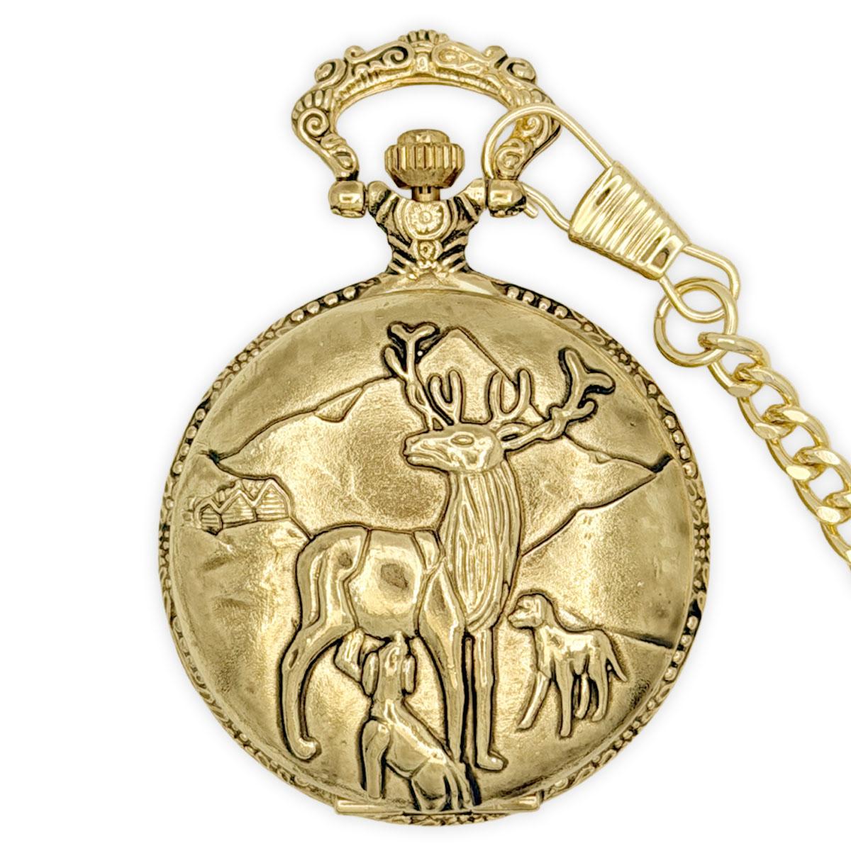 Click here for Mens Gold Alloy Engraved Deer Pocket Watch - 37745 prices