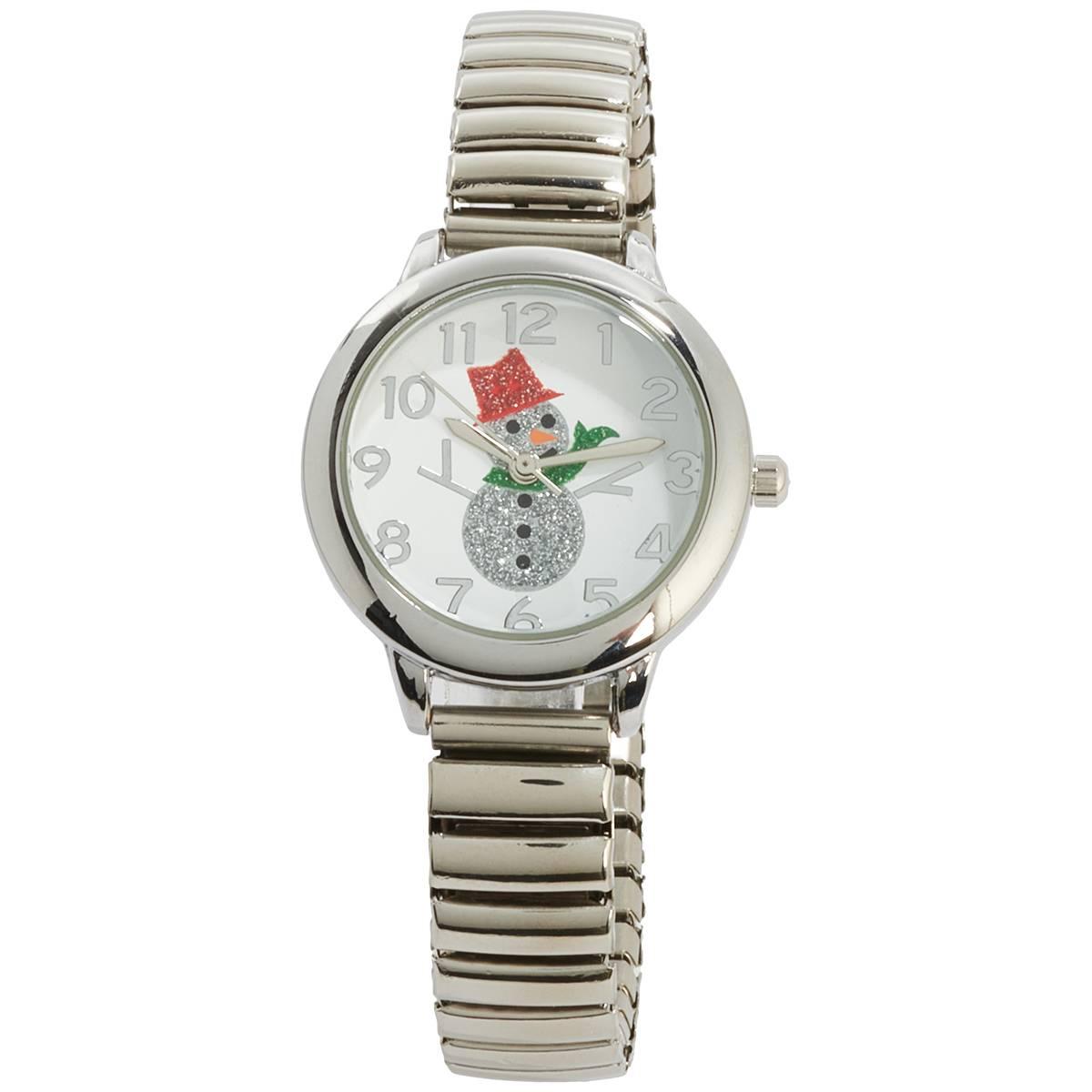 Click here for Womens Silver Stretch Band Glitter Snowman Dial Wa... prices
