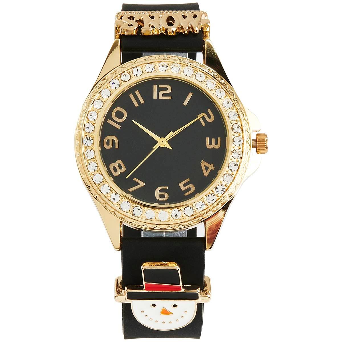 Click here for Womens Christmas Charms Watch on Black Silicone Ba... prices