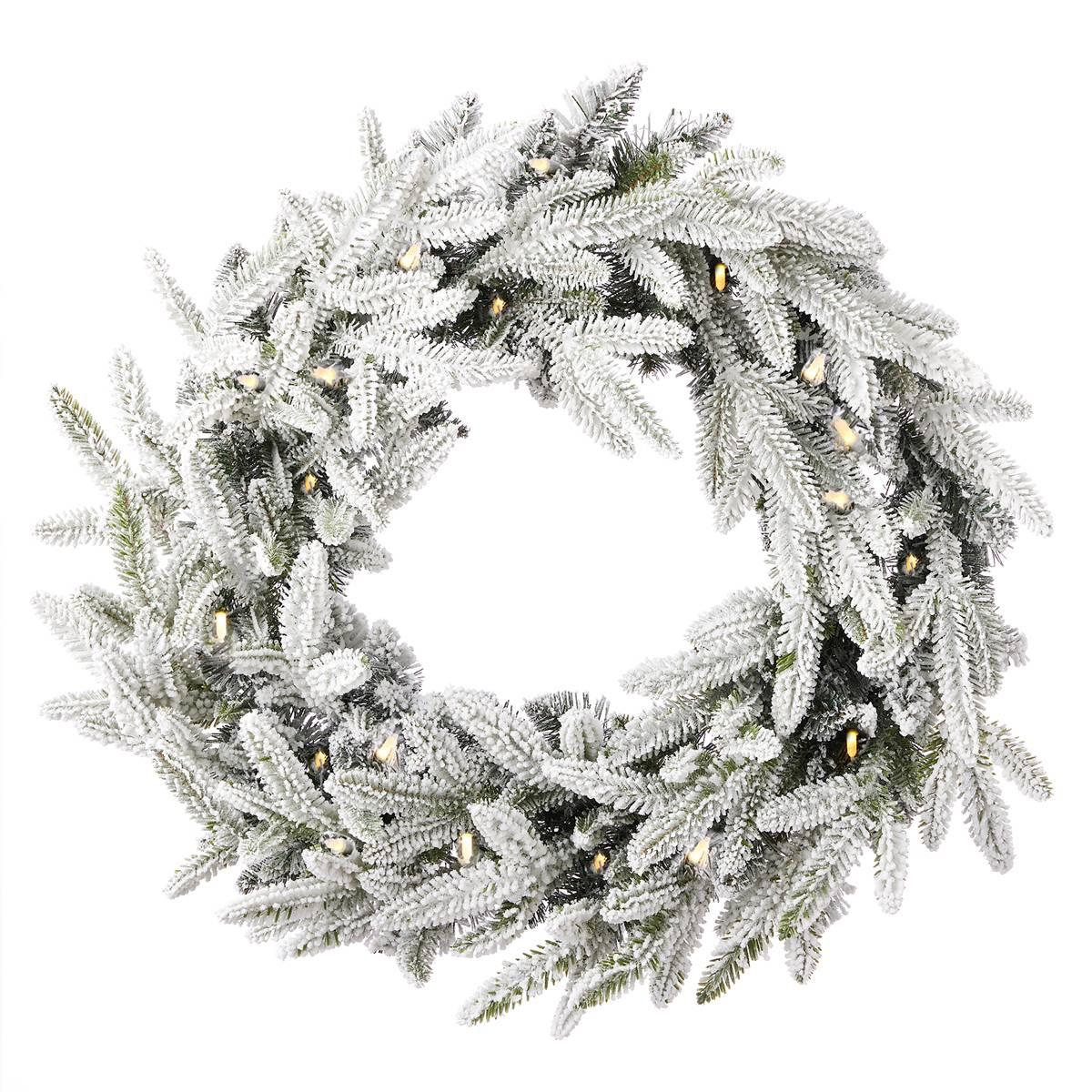 Click here for Seasonal LLC LED Royal Oaks 24in. Flocked Fir Wrea... prices