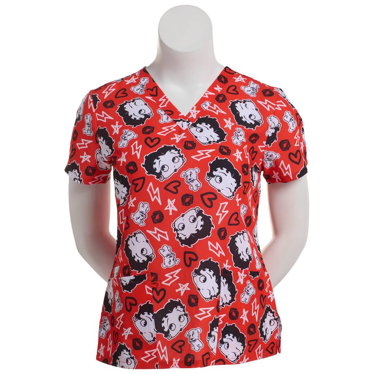 Click here for Womens Short Sleeve Betty Boop Head & Dog Scrub To... prices