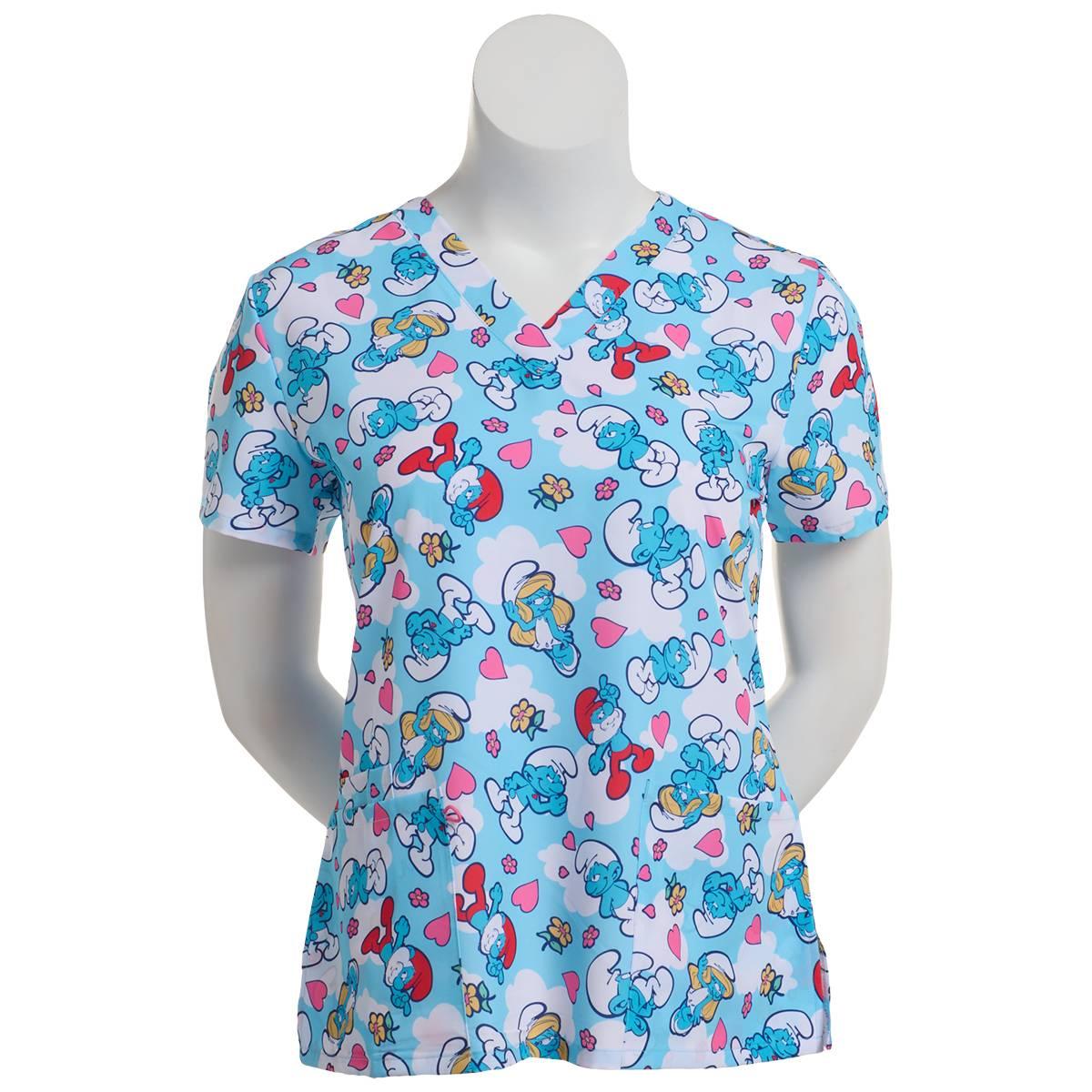 Click here for Womens Smurfs Short Sleeve Hearts & Clouds Scrub T... prices