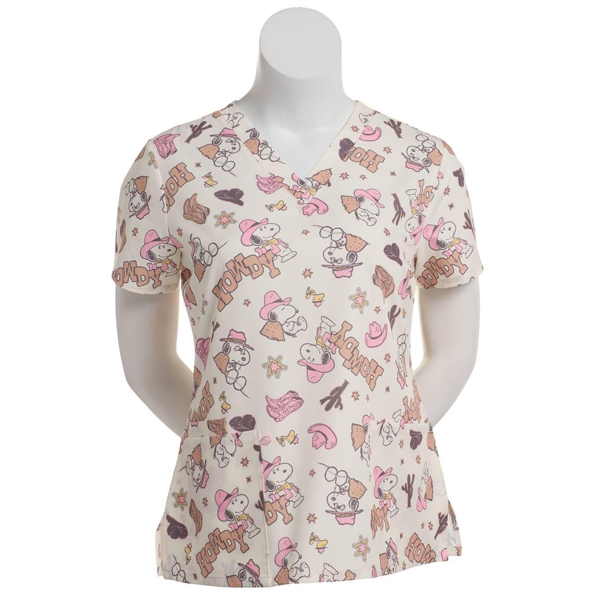 Click here for Womens Short Sleeve Snoopy Howdy Cowboy Scrub Top prices