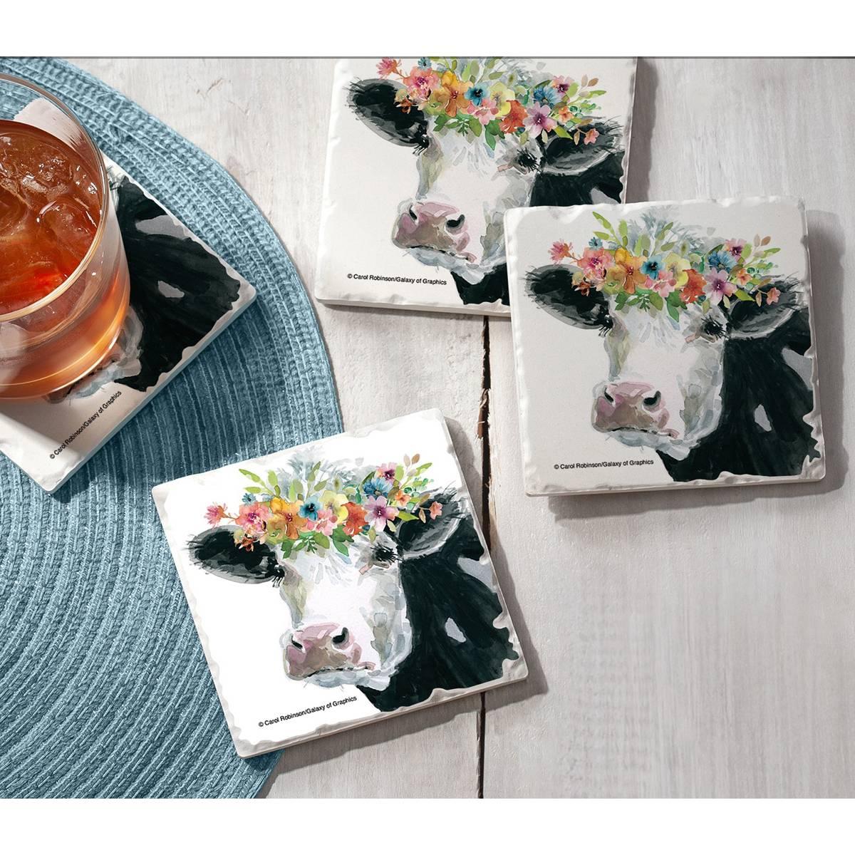 Click here for 4pk. Flower Crown Cow Square Set prices