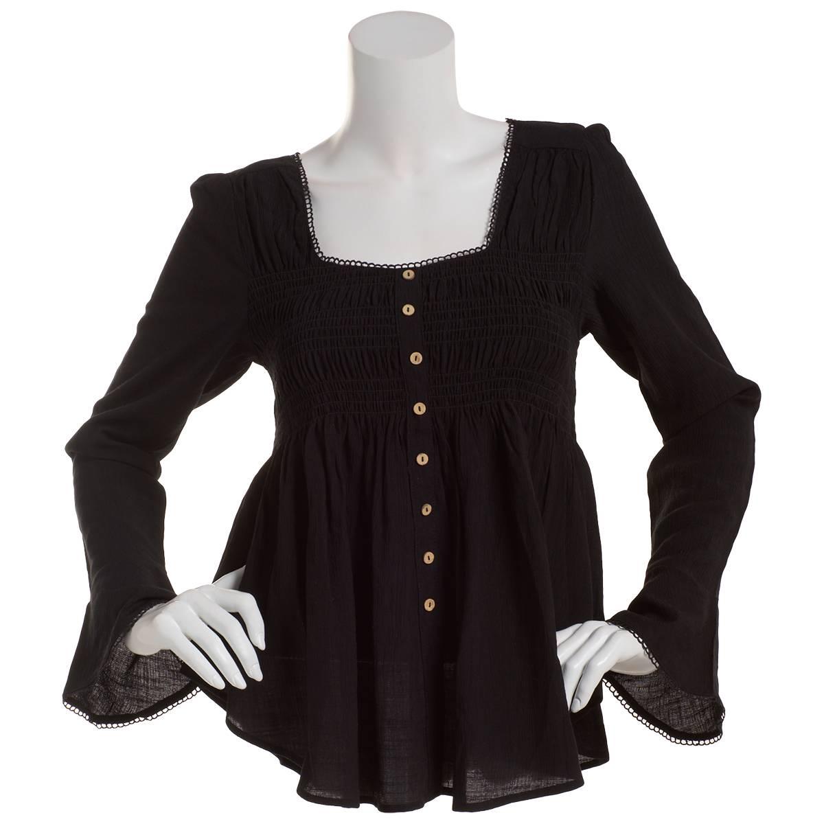 Click here for Womens Fair Hope Long Bell Sleeve Solid Faux Butto... prices