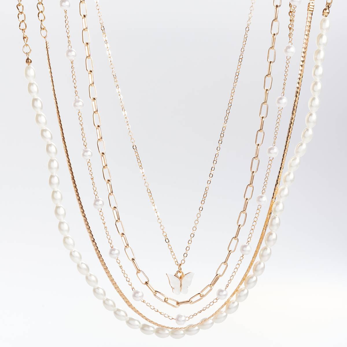Click here for Ashley Gold-Tone & Pearl Butterfly Layered Necklac... prices