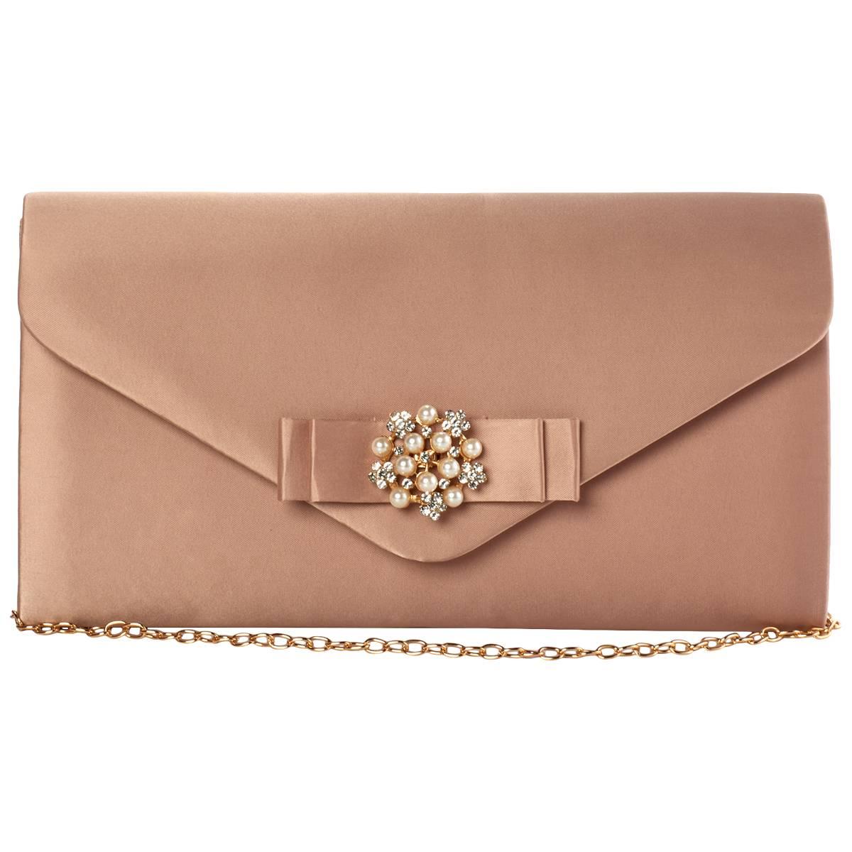 Click here for Sasha Pearl Brooch On Bow Clutch with Chain prices