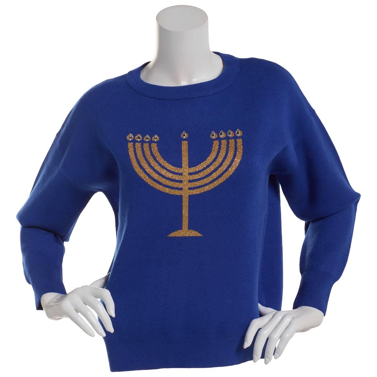 Click here for Petite Rio & Rian Long Sleeve Crew Neck Menorah Sw... prices