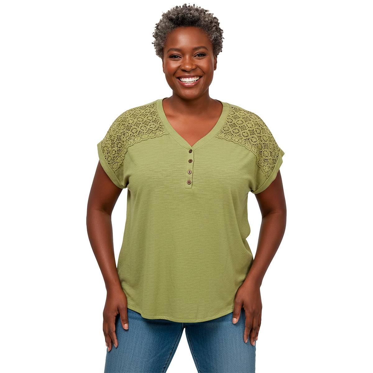 Click here for Plus Size Rio & Rian Dolman Sleeve Henley Crochet... prices