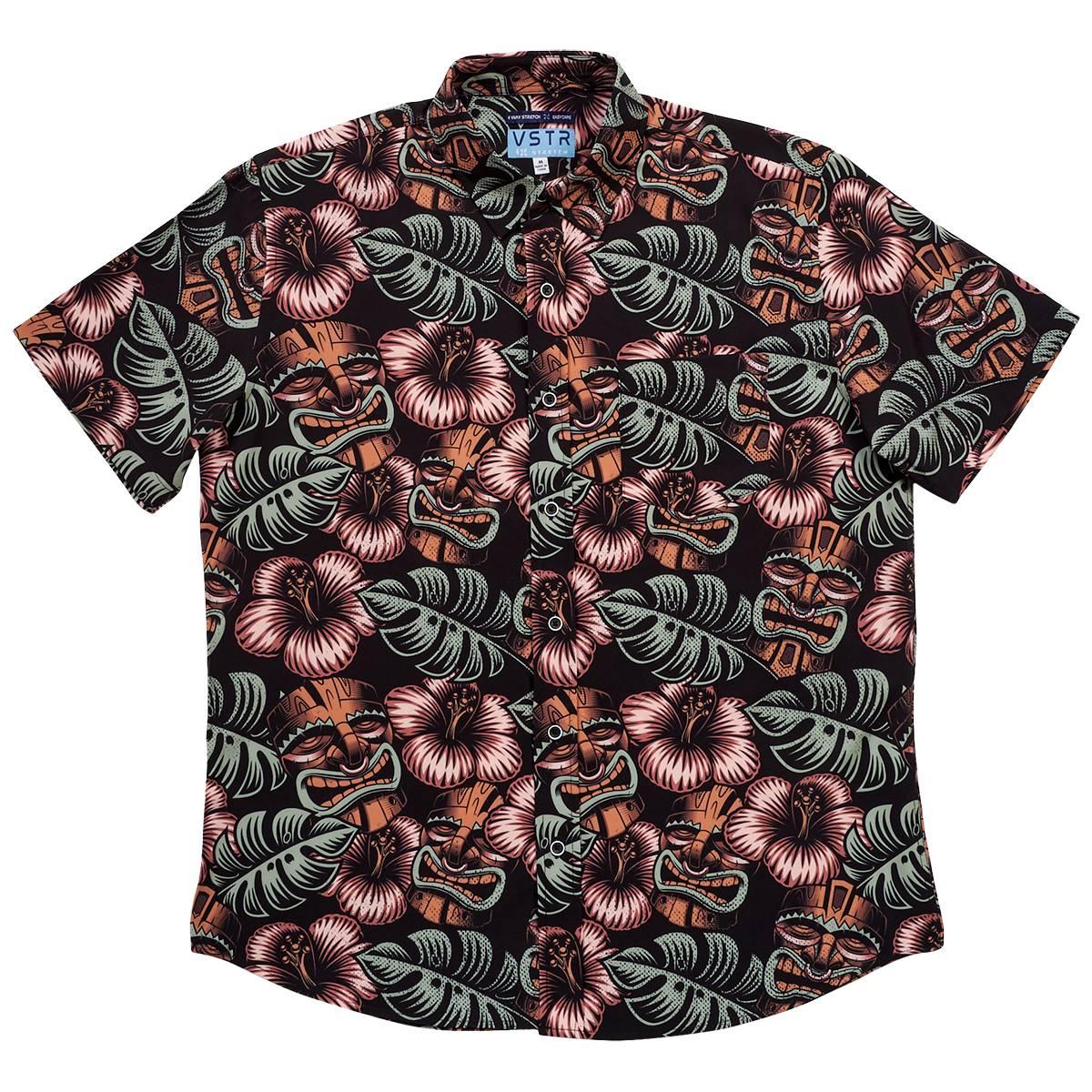 Click here for Young Mens VSTR Tiki Floral Leaf Stretch Button Do... prices