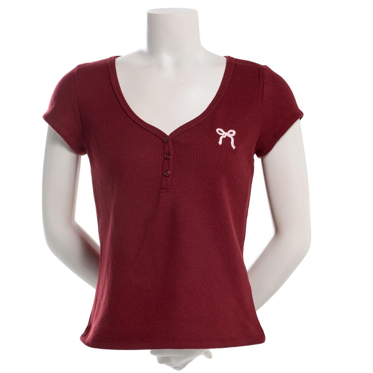 Click here for Juniors Madden Girl Cap Sleeve Plush Waffle Henley... prices