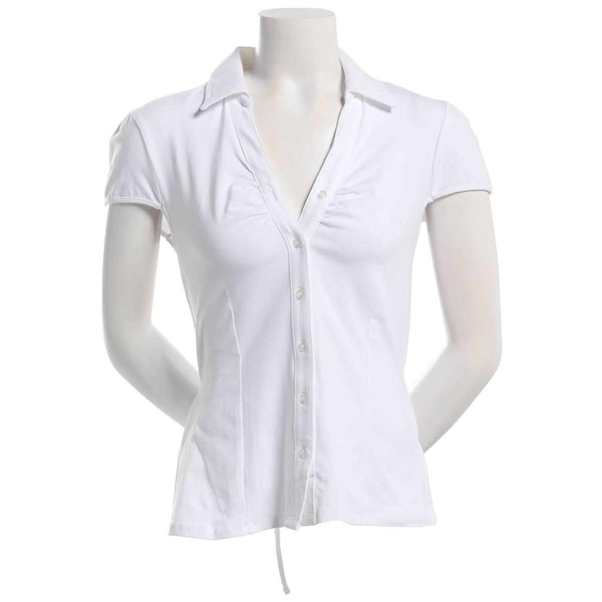 Madden Girl Juniors Ruched Cap-Sleeve Button-Front Shirt - White