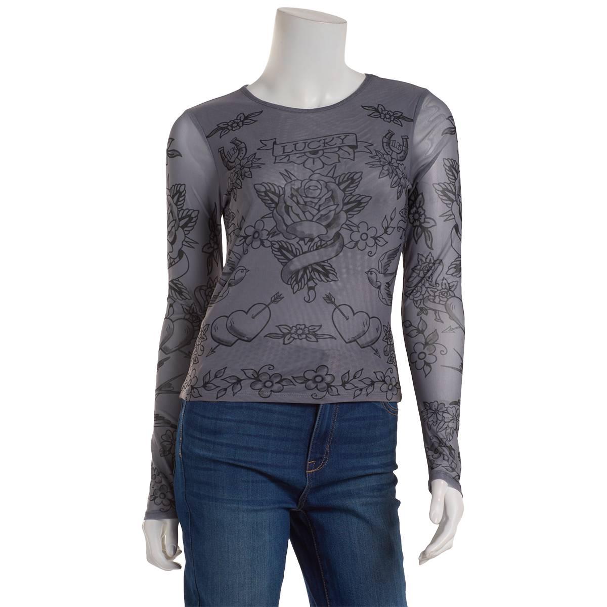 Click here for Juniors Madden Girl Lucky Tattoo Inspired Mesh Top prices