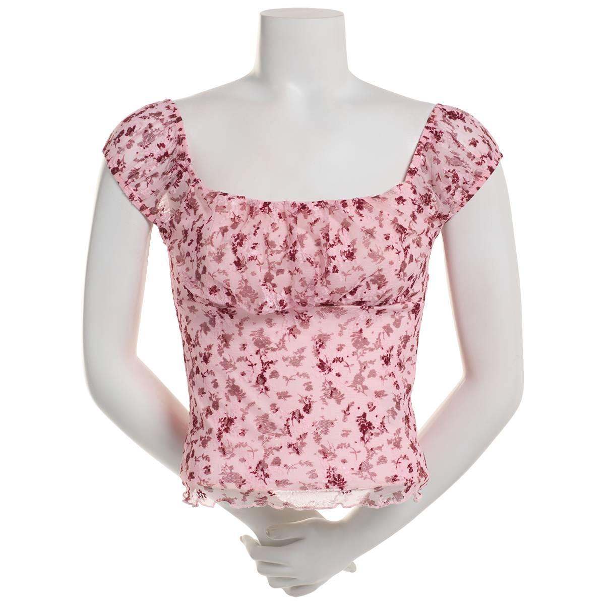 Click here for Juniors Madden Girl Floral Mesh Lace Cap Sleeve Bl... prices