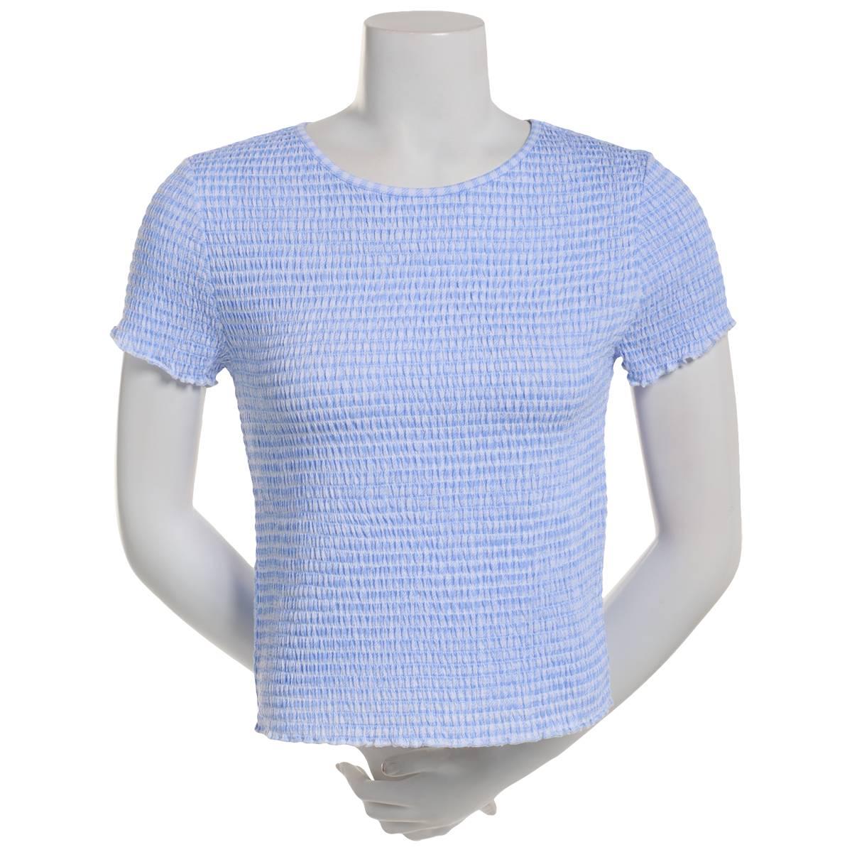 Click here for Juniors Madden Girl Smocked Gingham Tee prices