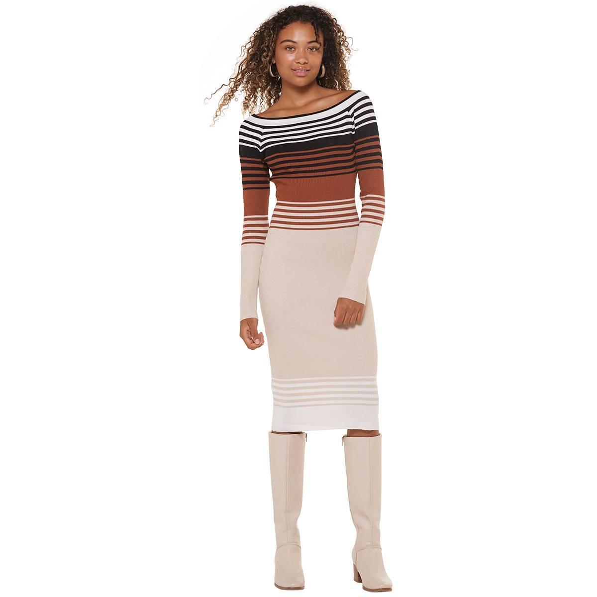 Click here for Juniors Madden Girl Boat Neck Engineer Stripe Midi... prices