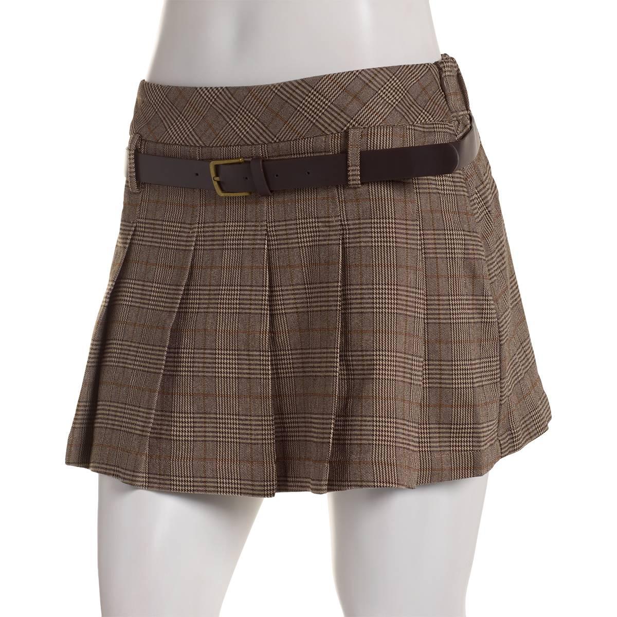 Click here for Juniors Hunter & Brown Pleated Plaid Skirt with Be... prices
