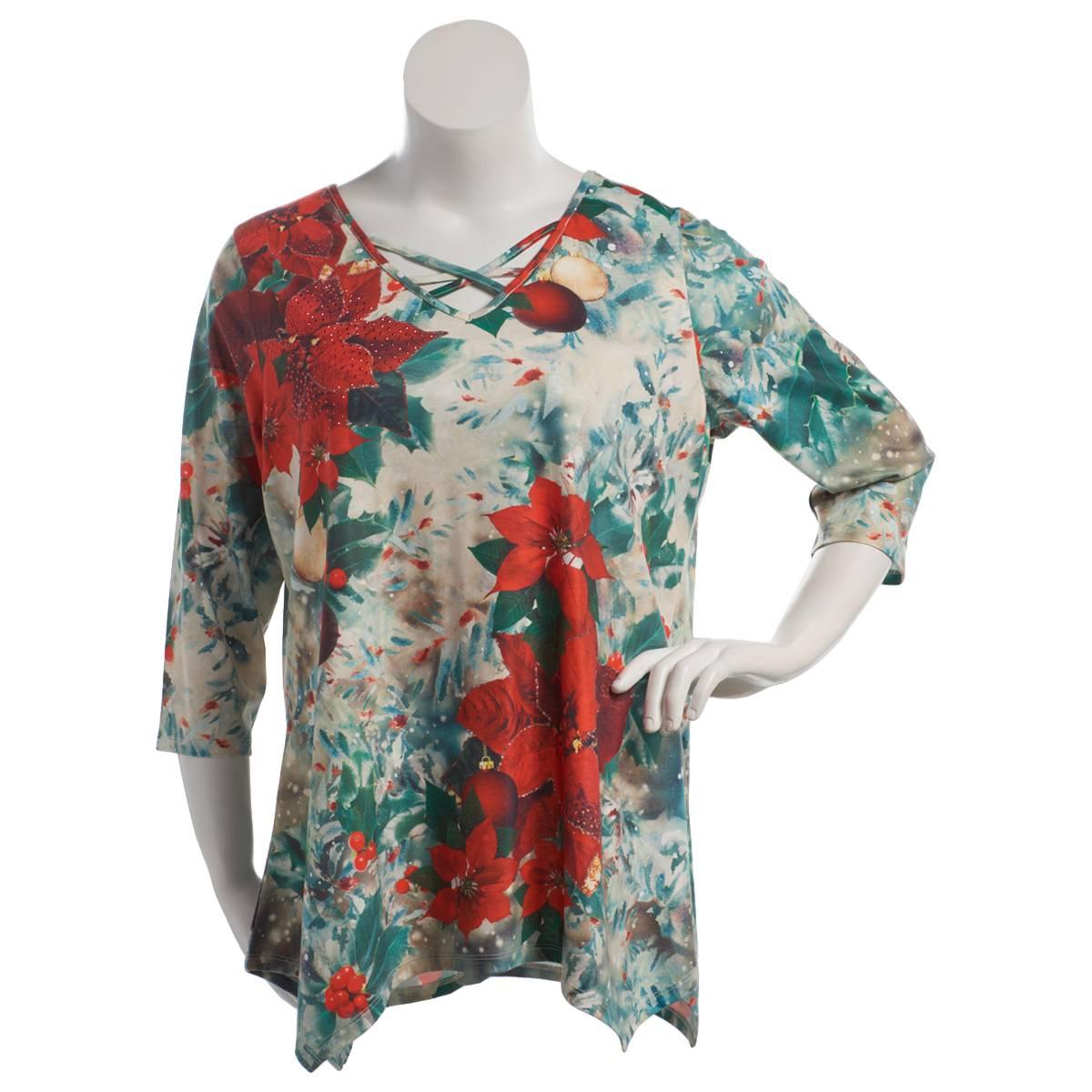 Click here for Plus Size OneWorld Poinsettia Winter Criss Cross N... prices
