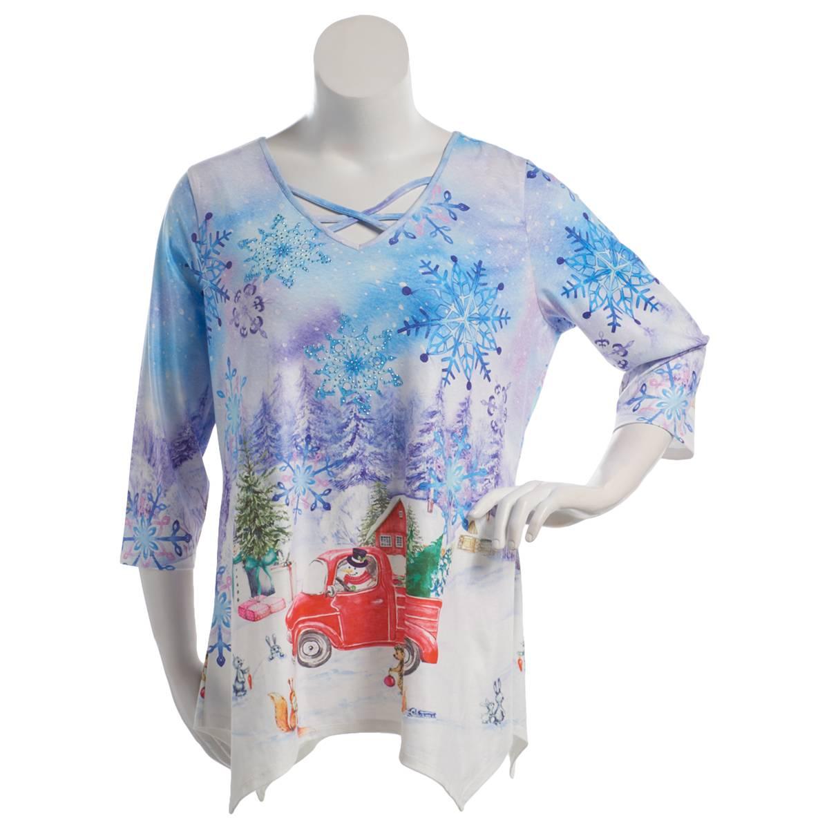 Click here for Plus Size OneWorld Red Truck Snow Daze Criss Cross... prices